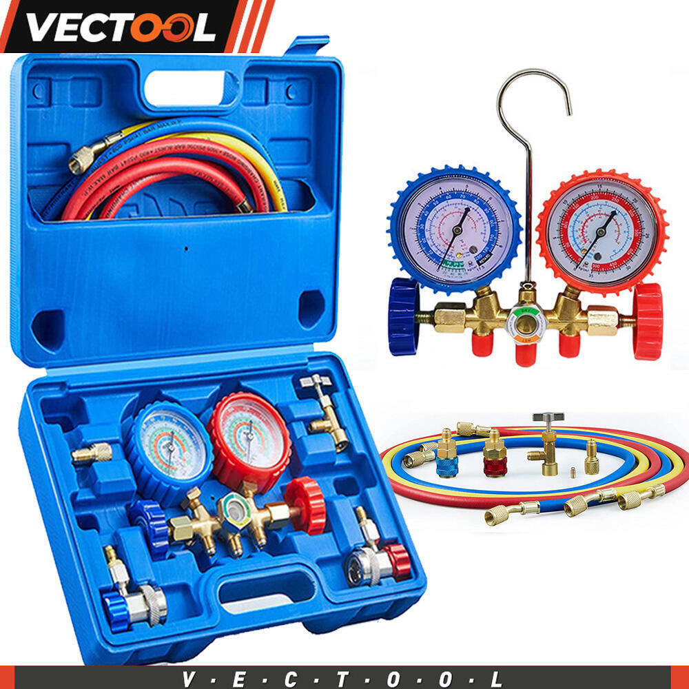 AC Manifold Gauge Set R410 R22 R134A R404 3 Way Auto Gauge Antishock ...
