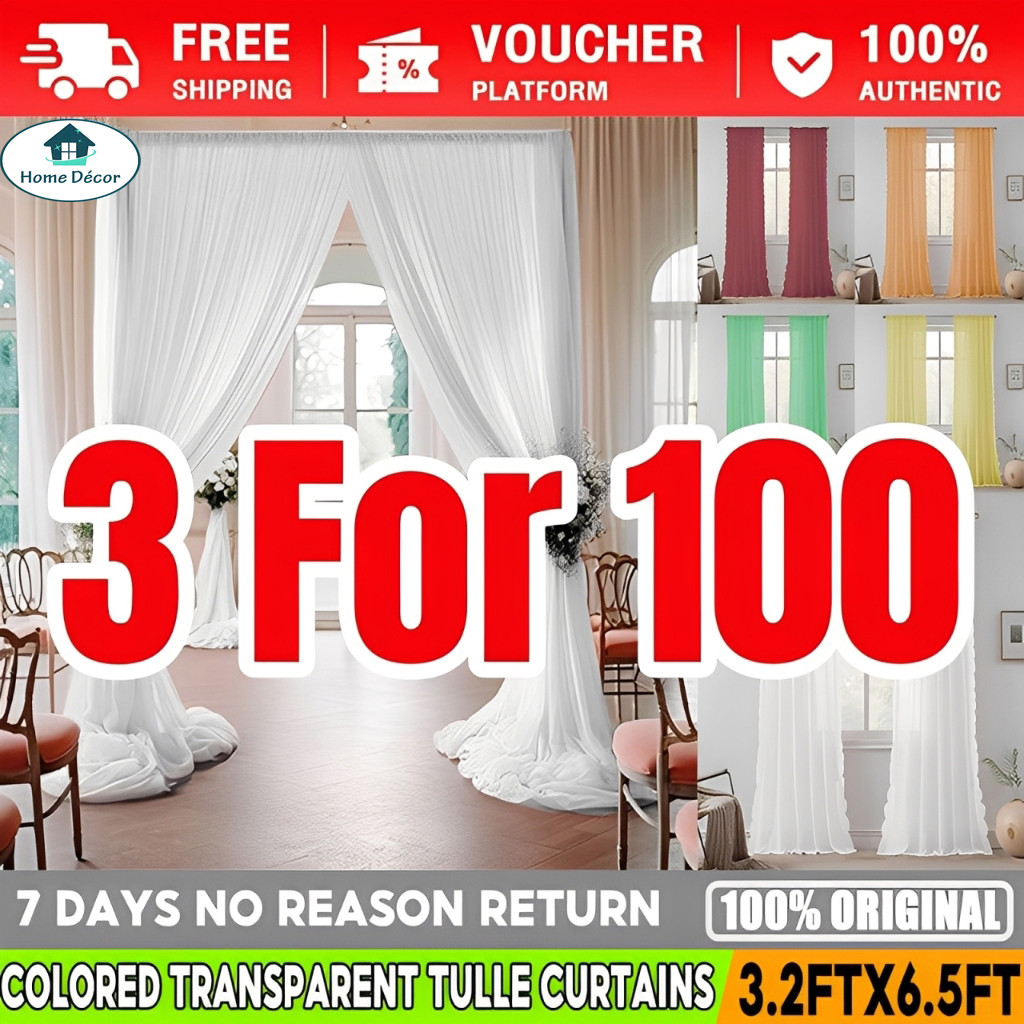 COD 100x200cm Sheer White Curtain Plain Lace Kurtina for Window Door ...