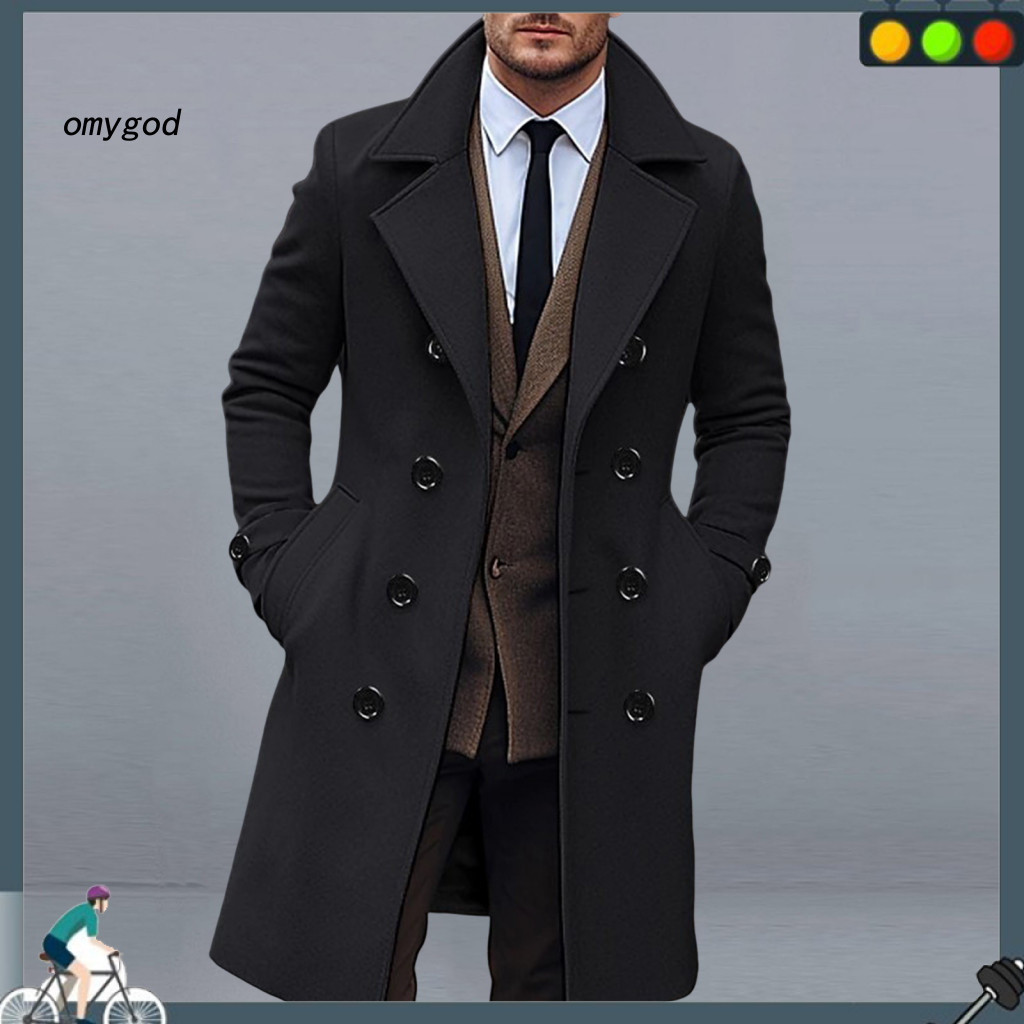 OMG Men Woolen Coat Dress Coat Men's Stylish Double Breasted Woolen ...