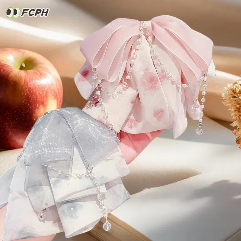 FCPH Elegant Pink Chiffon Knot Ponytail Clip High-End Feeling Flowing ...