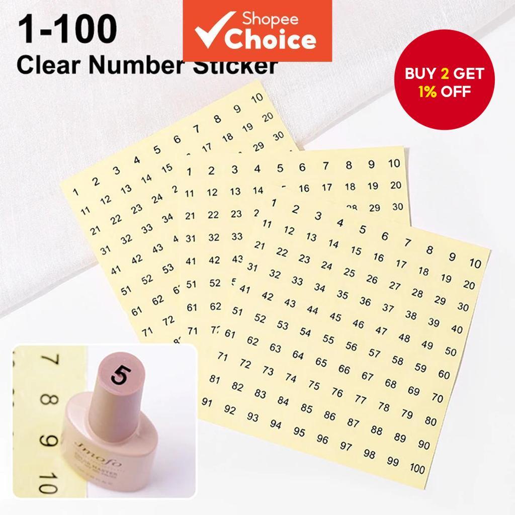 5 sheets of 1-100 consecutive circular number stickers, transparent ...