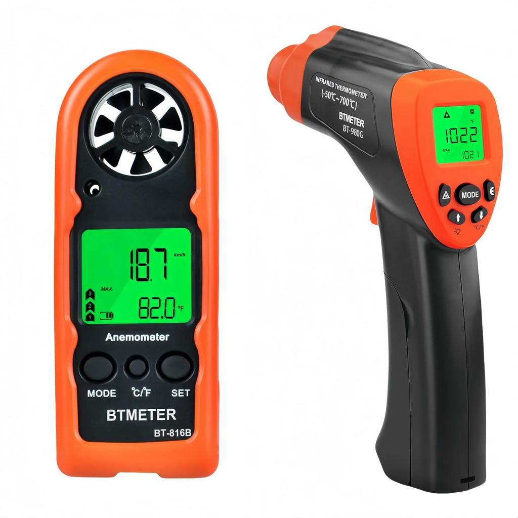 BTMETER Mini Anemometer Digital Air Flow Meter & Infrared Thermometer ...