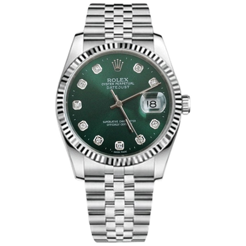 Rolex ladies' watch Datejust green dial dog tooth bezel diamond inlaid ...