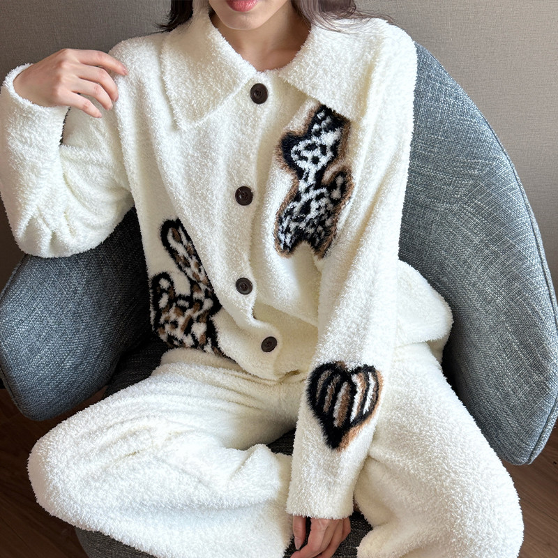 Pyjamas Women Flannel Pajamas Set Winter Long Sleeve Sleepwear Woman ...