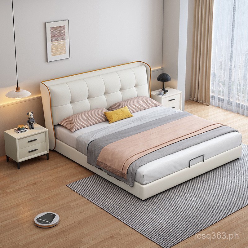 Cat Claw Minimalist Leather Bed1.8m Modern Simple Cream Soft Leather ...