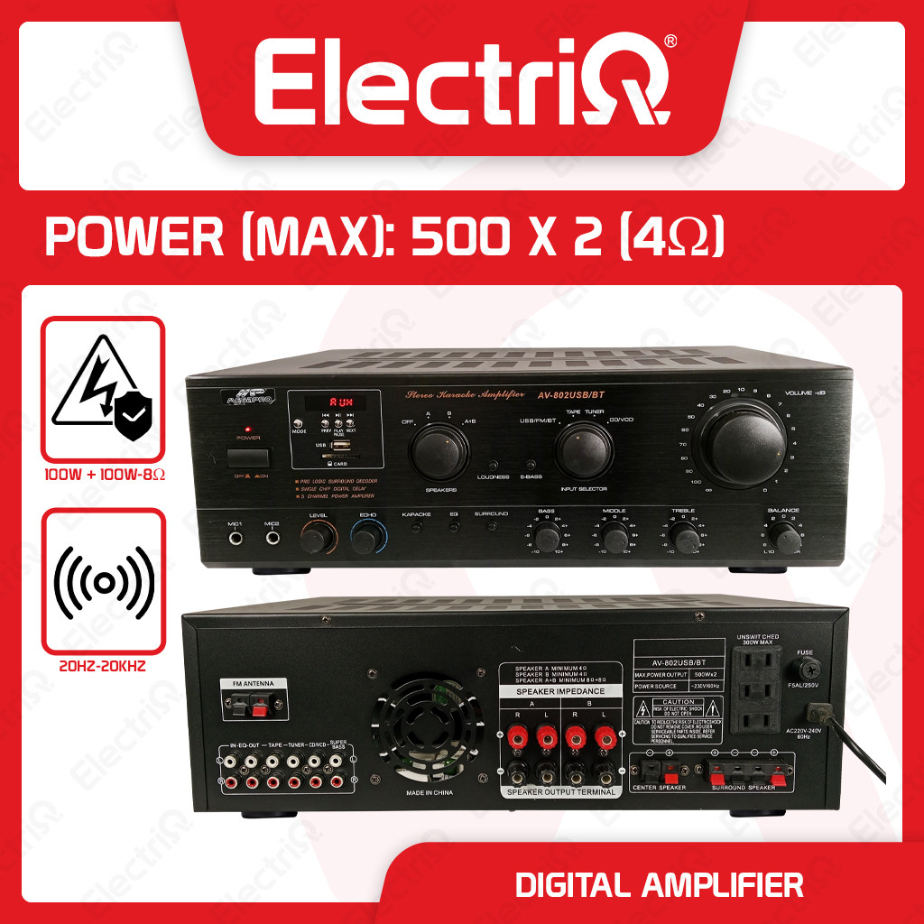 Electriq | Professional Digital Stereo Echo Mix Amplifier 500Wx2 USB/SD ...