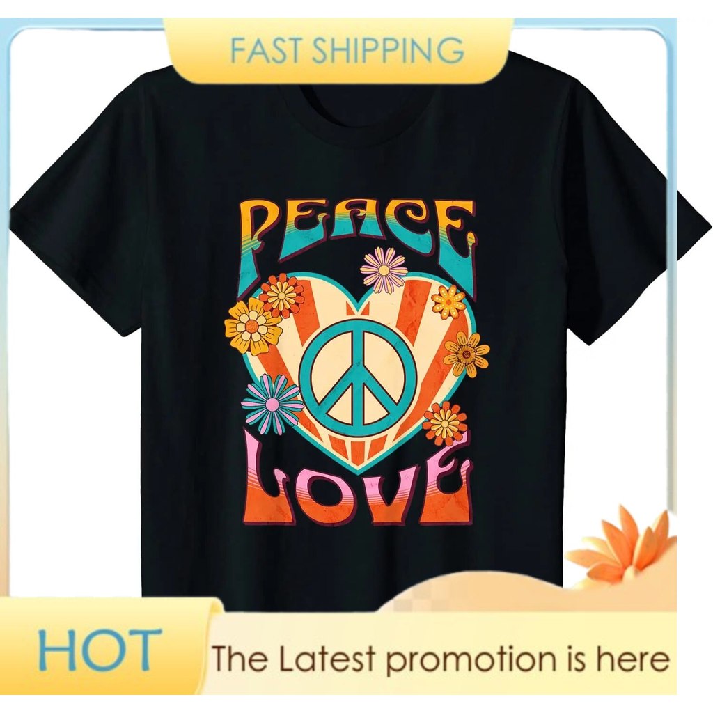 Peace Love Peace Sign 60s 70s Hippie Style T-Shirt Men Clothing Cotton ...