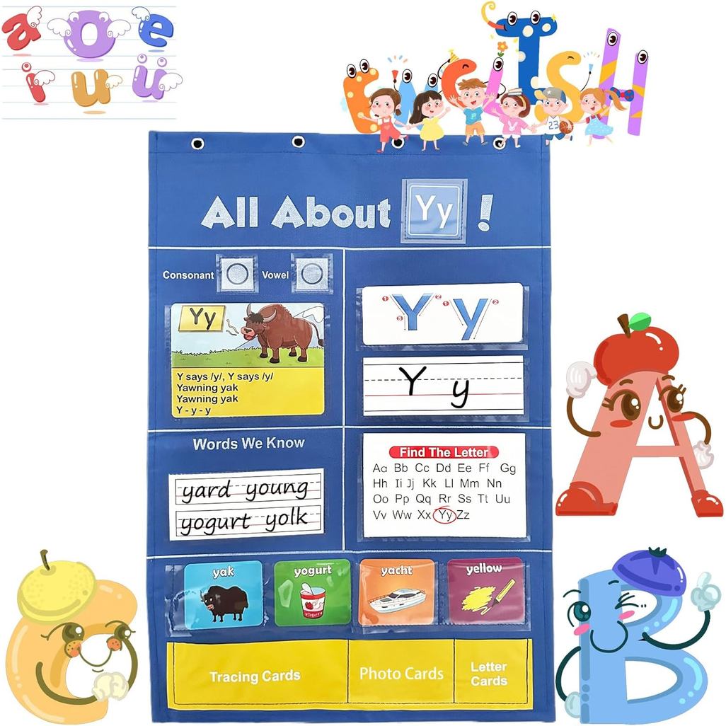 Alphabet Learning Pocket Chart, ABC Flash Cards, Alphabet Wall Chart ...