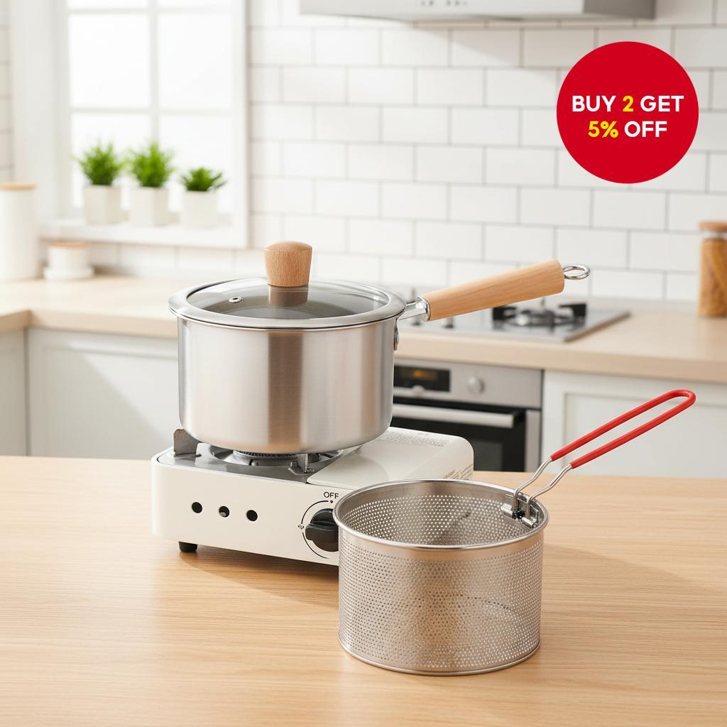 3-Piece Stainless Steel Pot Set with Glass Lid and Frying Basket ...