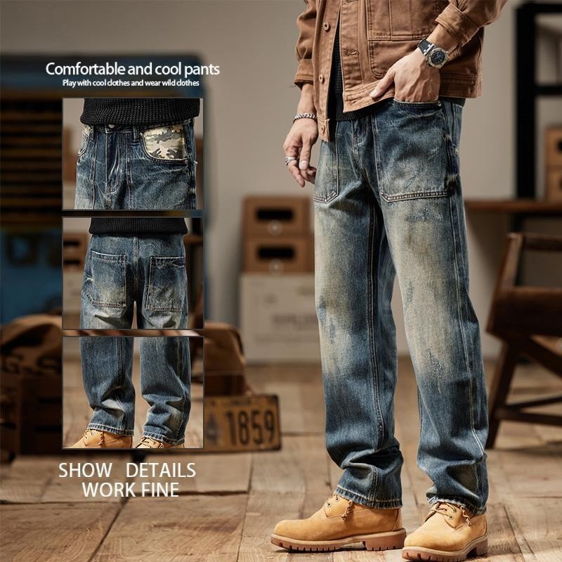 American Heavy Jeans Men 2024 Spring Street Wear Washed Distressed ...