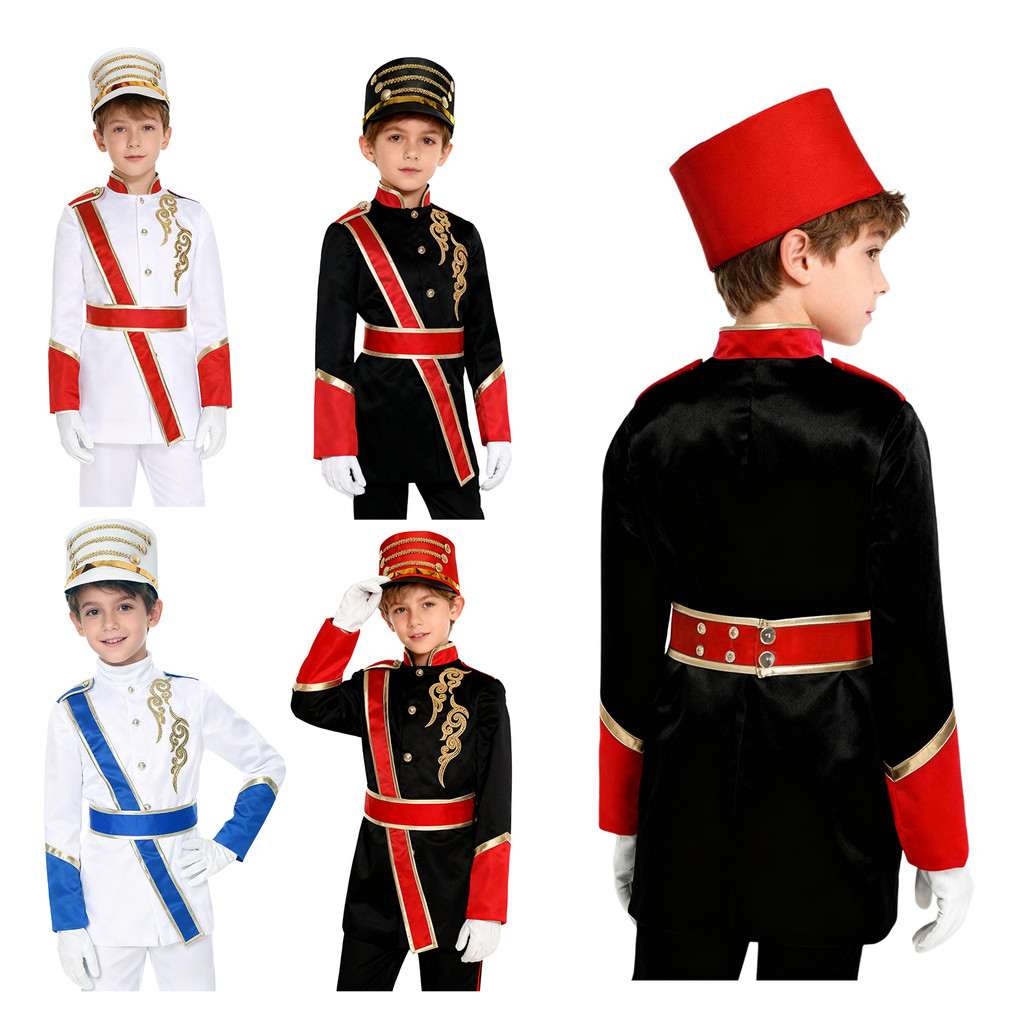 Venjoe Kids 4 Pieces Drummer Marching Band Costume Outfit Contrast ...