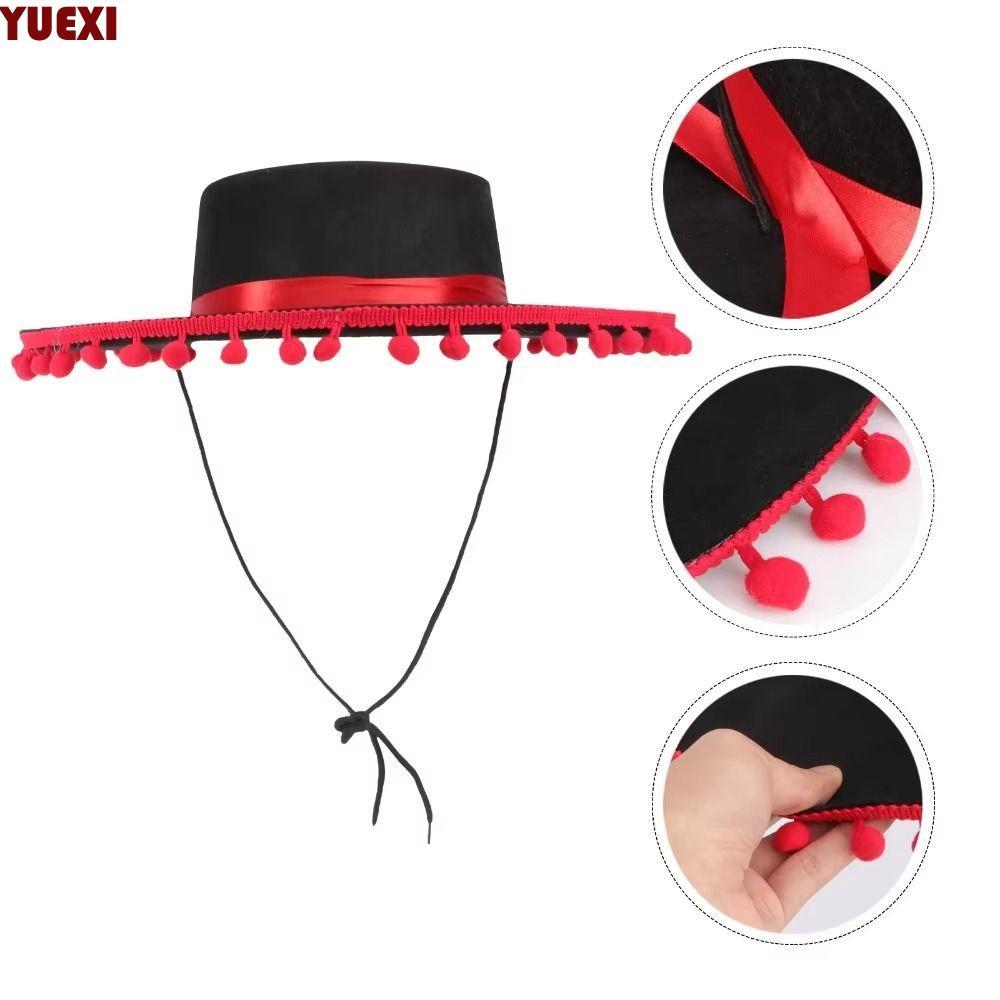 YUEXI Mexican Sombrero Hats, Fuzz Ball Wide Brim Mexican Hat Costumes ...
