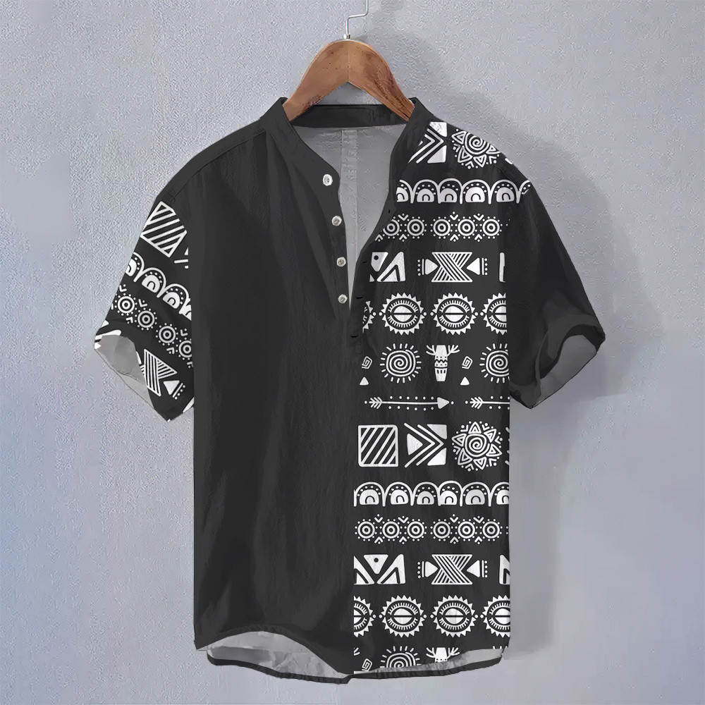 2026 Summer Outfit for Men Bohemian Floral Pattern Printed Stand-up ...
