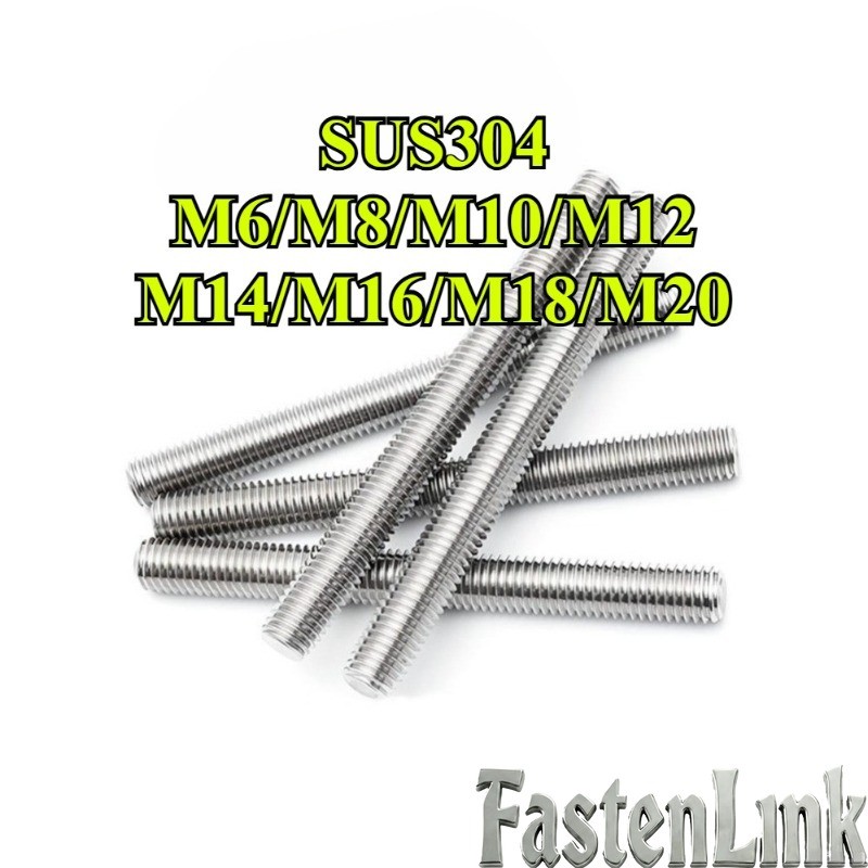 Threaded Bar Pure SS304 Fine Thread Rod Headless Bolt Stud Screw M6-M20 ...