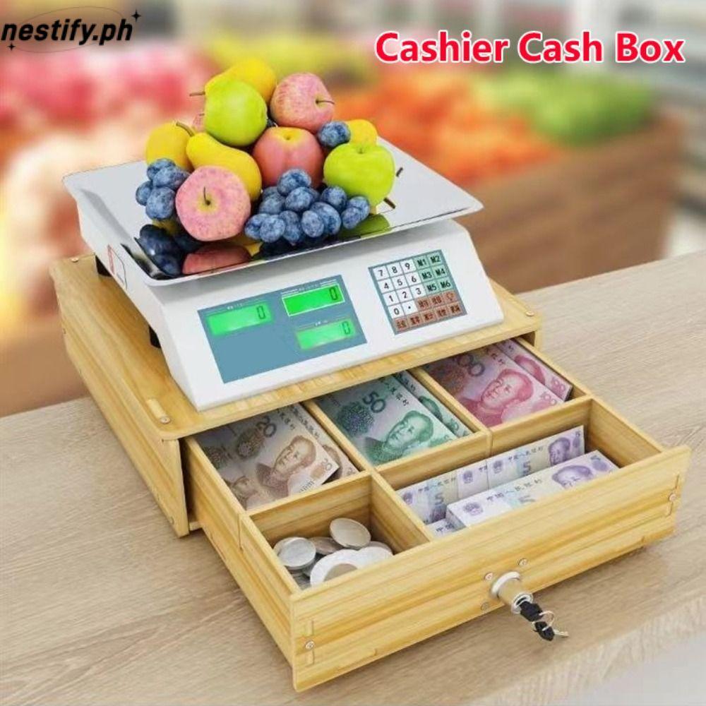NESTIFY Cashier Cash Box, Wood Neck Protection Money Coin Storage ...