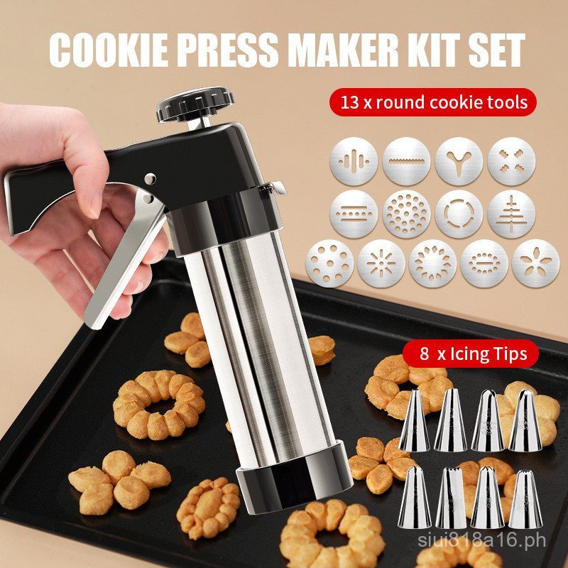 Stainless Steel Cookie Press Set Cookie Decorating Tips Cream Piping ...