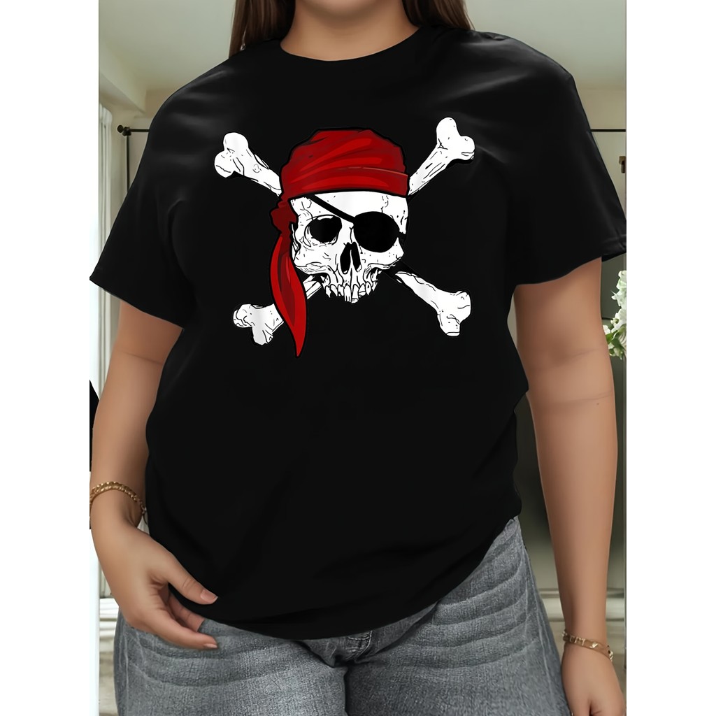 Plus Size, Women's Jolly Roger Pirate T-Shirt - White & & Crossbones ...