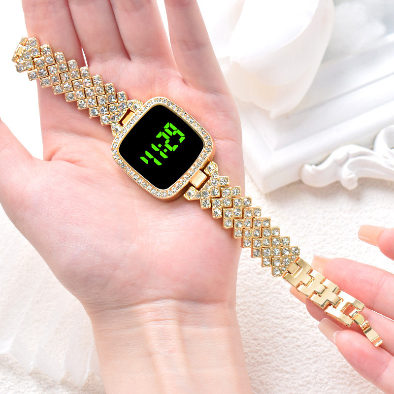 LED Alloy Bracelet Electronic Watch Simple Fashion Square Green Light ...