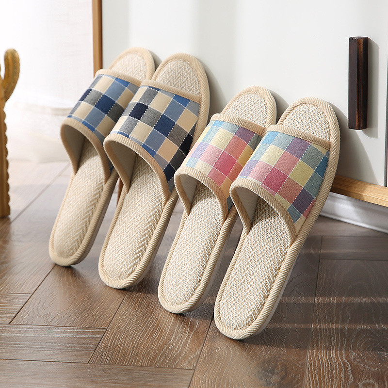 Linen Slippers Female Spring Autumn Four Seasons Indoor Household ...