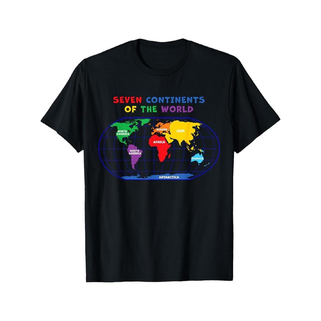MenS Black Seven Continents of the World Graphic T-Shirt - Color-Coded ...