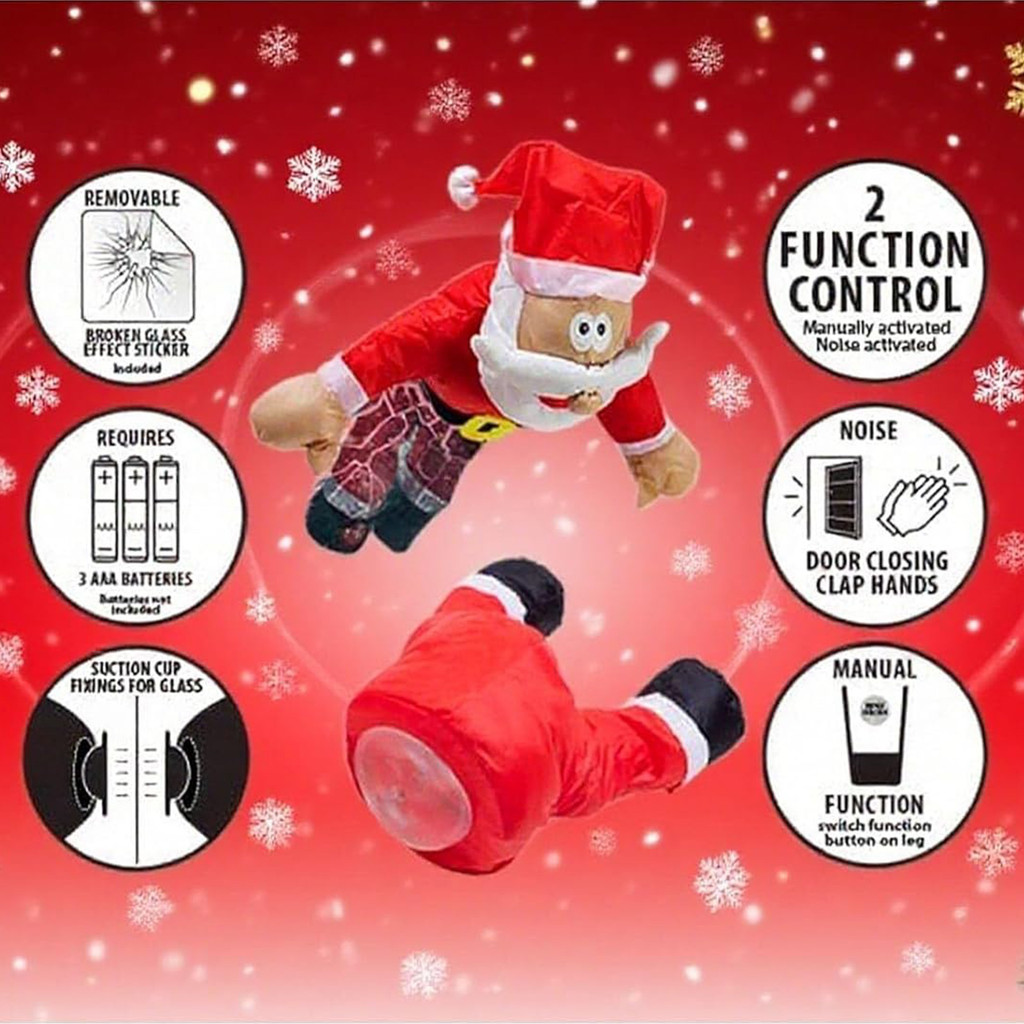 Christmas Crashing Santa Animated Window Decoration with Broken Glass ...