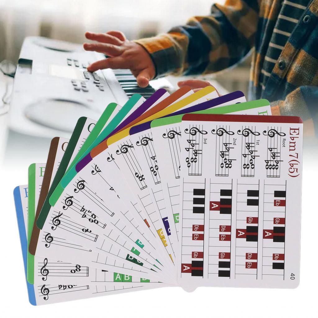 Music Flash Cards Piano Chords Chart Portable 12 Keys Color Coded for ...