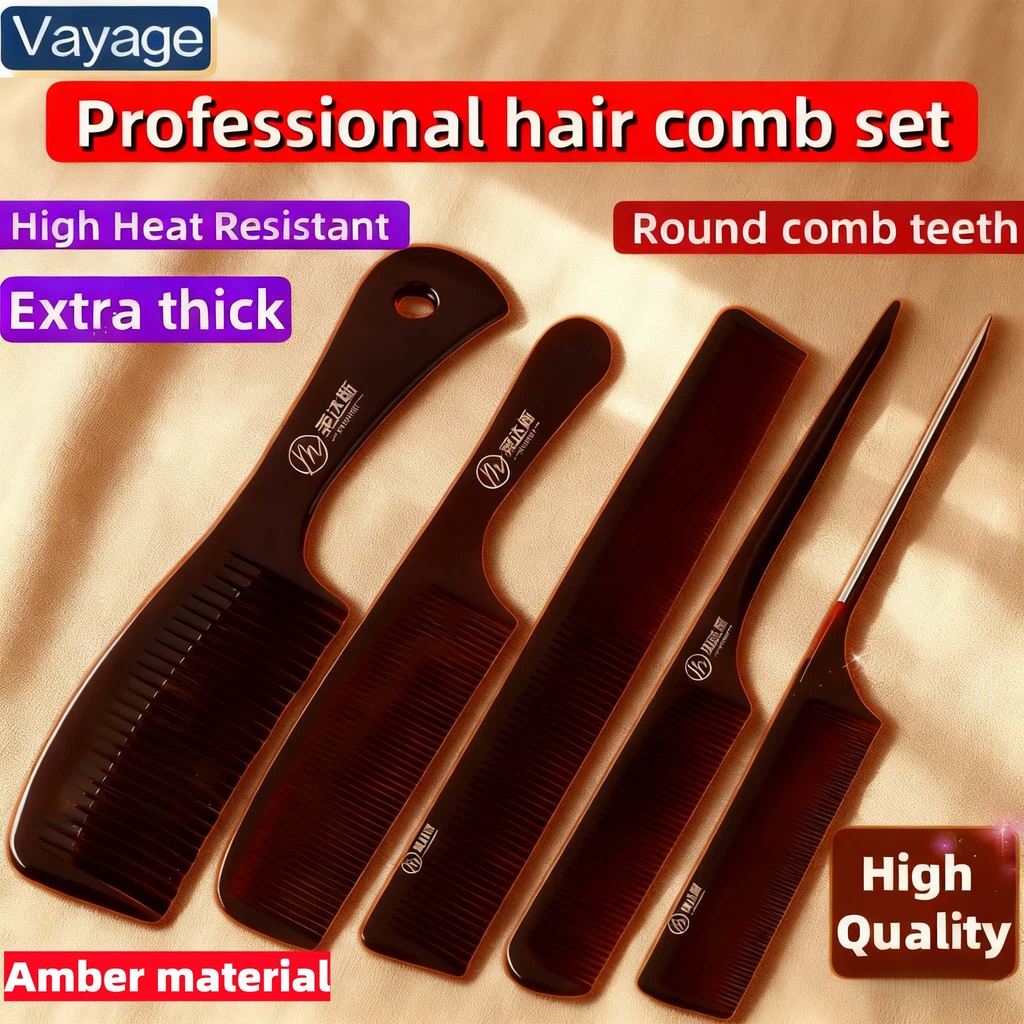 Pro Hair Comb Set for Salon & Barber -Amber 5-Style Brush Point Tail ...