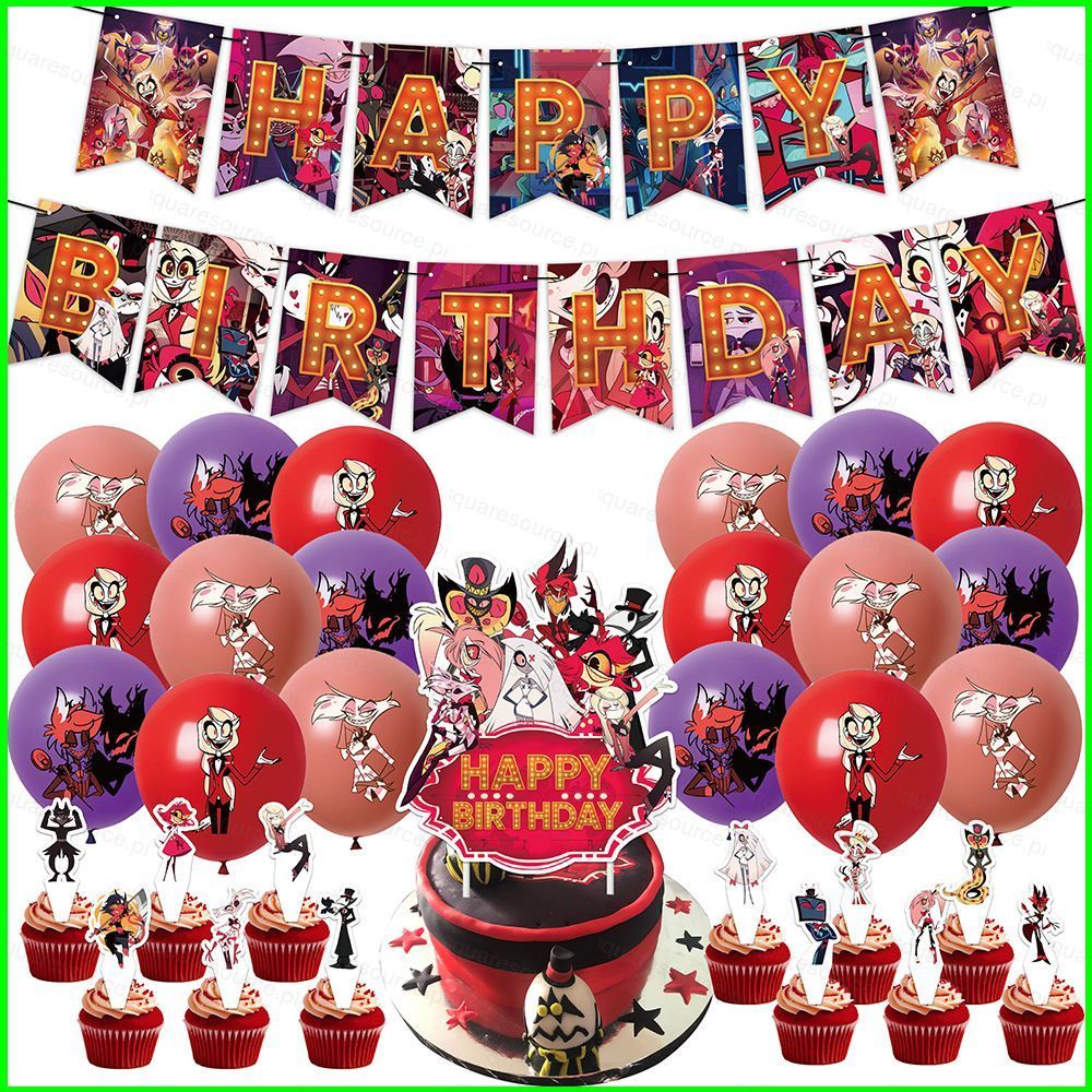 Hazbin Hotel theme kids birthday party decorations banner cake topper ...