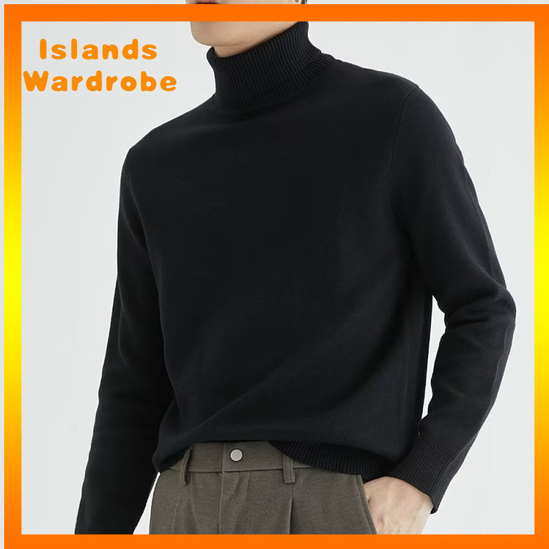 Men's High Neck Clean Sweater Men's Winter Thick Knitwear Men's Casual ...
