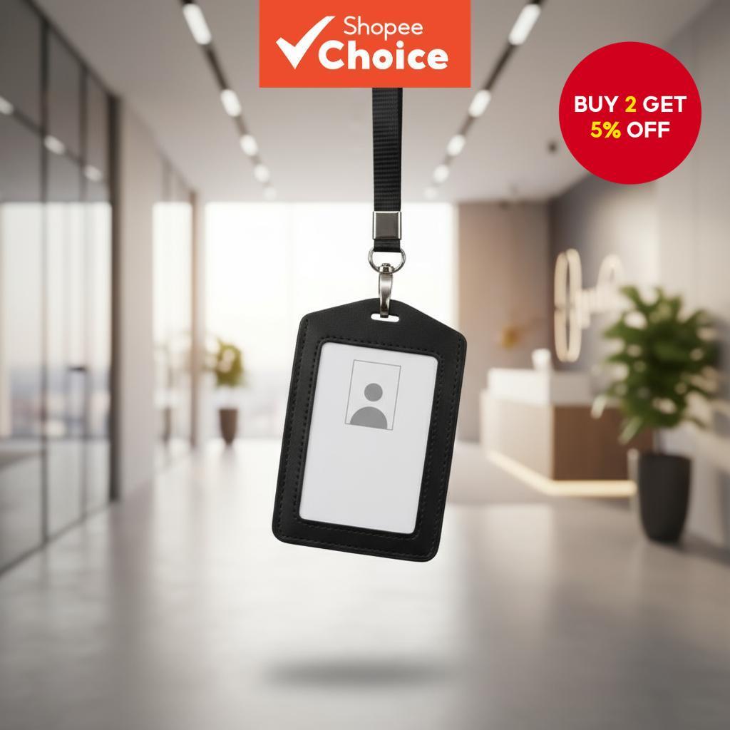 Leather ID Holder Case Name Badge Cover Bag for Staff Pass Card with ...