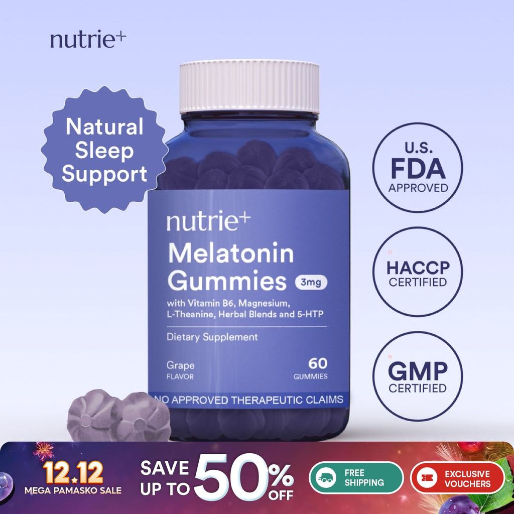 Nutrie 3mg Melatonin Gummies 5HTP 60pcs (Deep Sleep Support & Anti Stress Relief Supplement ...