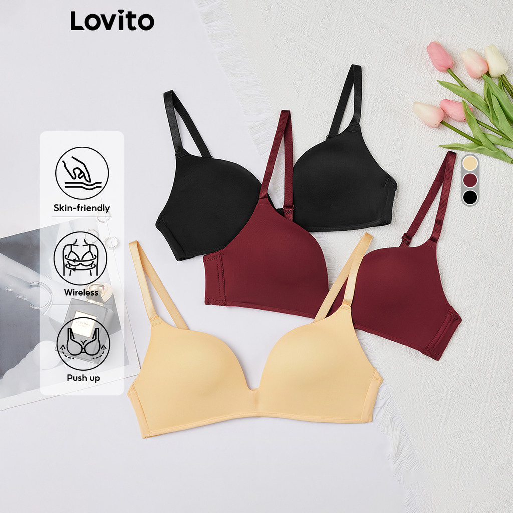Lovito Casual Breathable Skin-friendly Push up Wireless Push Up Full ...