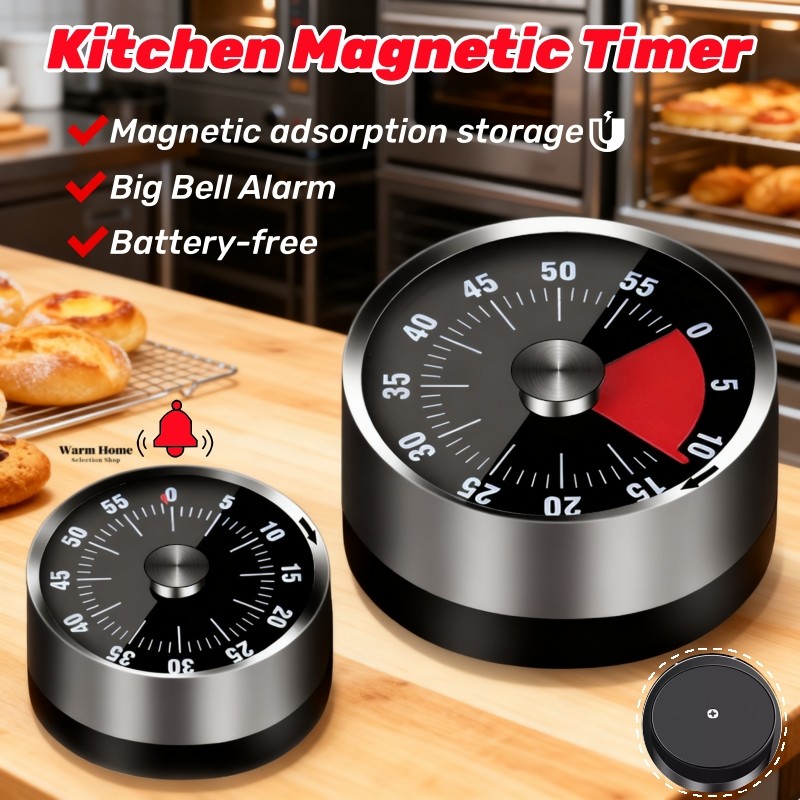 Kitchen Timer Magnetic Stainless Steel Visual Mechanical Baking Alarm ...