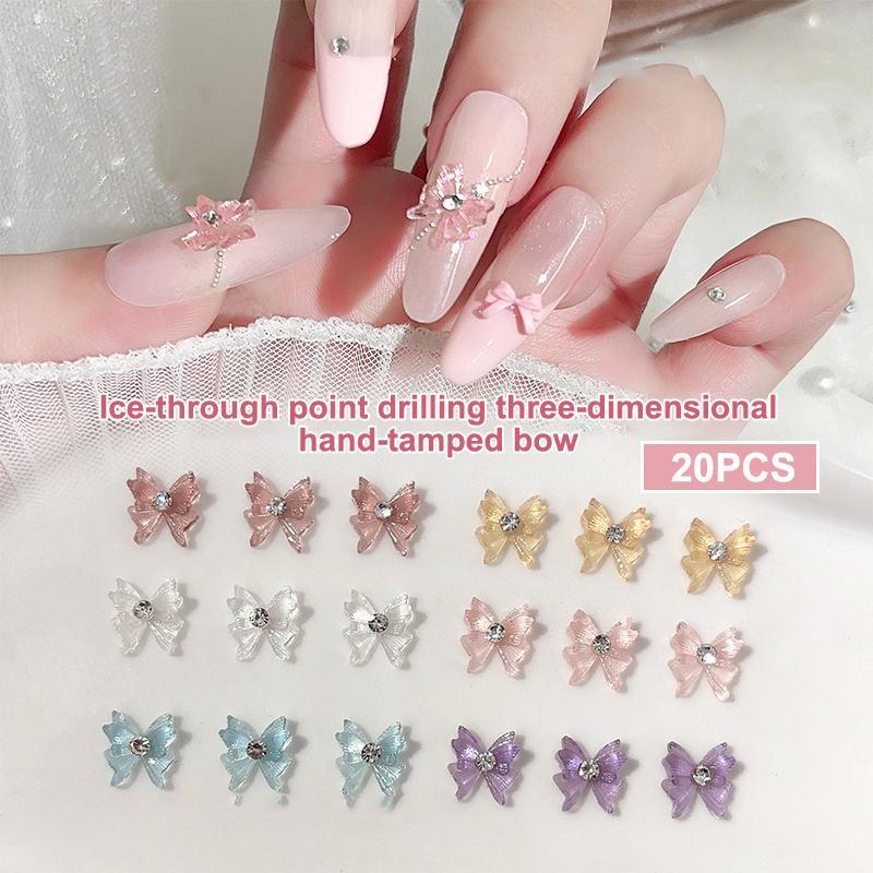 KuZHEN Round Rhinestone Nail Bow Charms 20pcs Ice Transparent Crystal ...