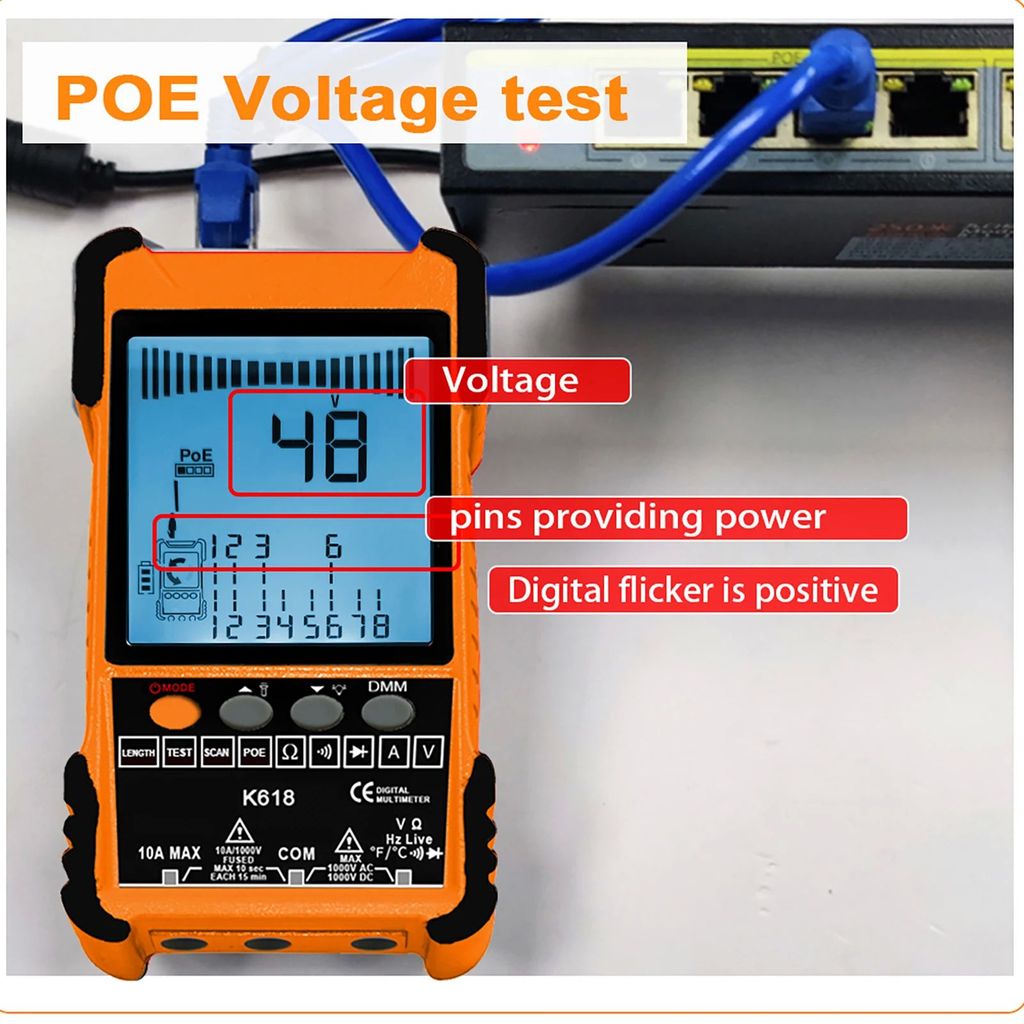 KKNOON Portable Cable Tester Multimeter Lan Cable Tracking POE Test ...