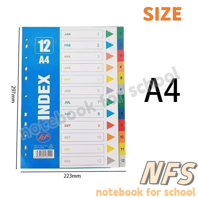 NFS A4 Index Separator 12 Pages Numbers Loose-leaf Dividers Multi ...