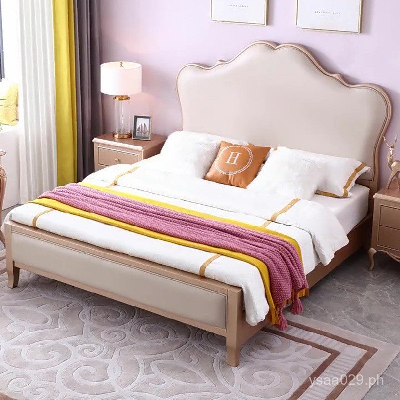 Princess Bed Light Luxury Rice Master Bedroom Double Bed Solid Wood Bed ...