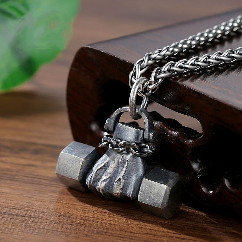 Fist Dumbbell Pendant Men's Necklace Fitness Pendant Fist Dumbbell ...