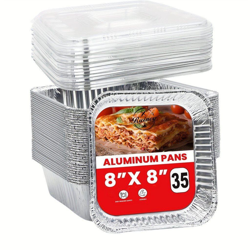 35pack-8 X 8 Square Baking Cake Pans with Plastic Dome Lids Disposable ...