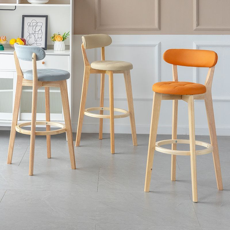 Solid Wood Bar Chair Leather Home Backrest High Stool Nordic Modern ...