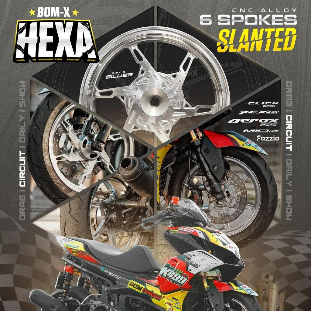 BomX CNC Hexa Mags for Click, Aerox, Mio, NMAX etc. - 6 Spokes Slanted ...