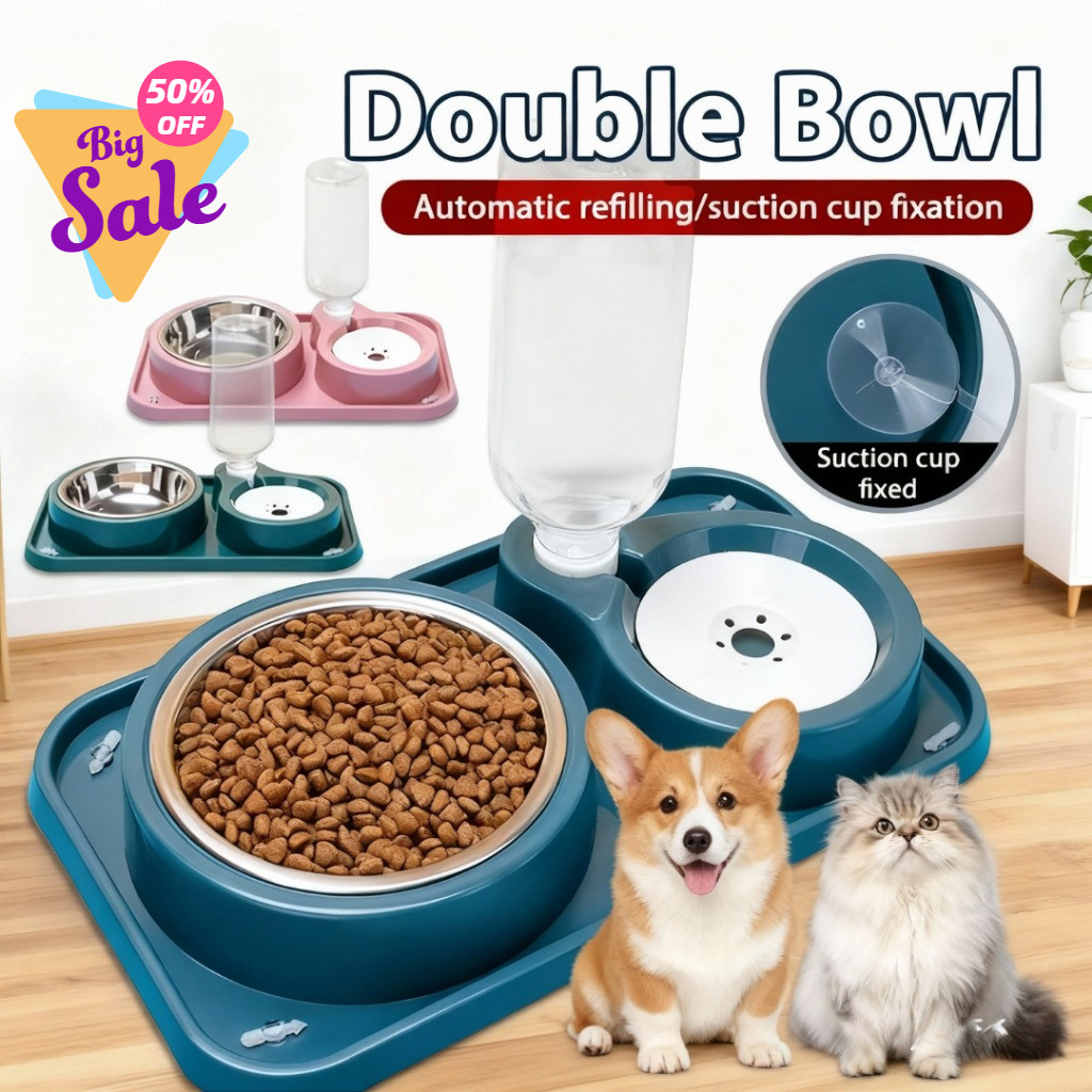 Pet Automatic Drinking Bowl 2in1 Stainless Bowls with Tray No Spill ...