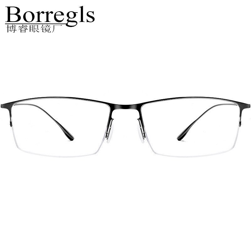 Square Half Frame Myopia Frame Men's Ultra-Light Gold Wire Business ...