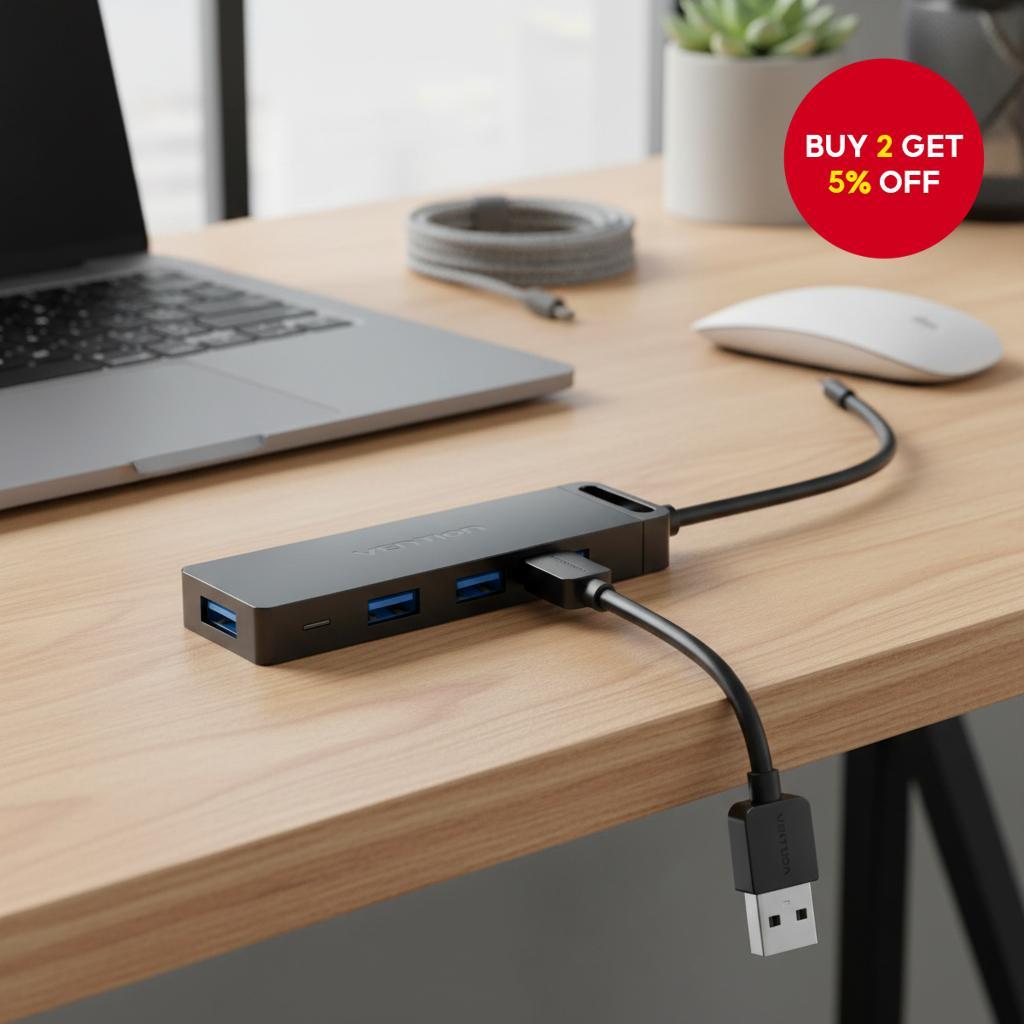 Vention USB 3.0 Hub 4 Port Ultra Slim 5Gbps Super Speed Adapter ...