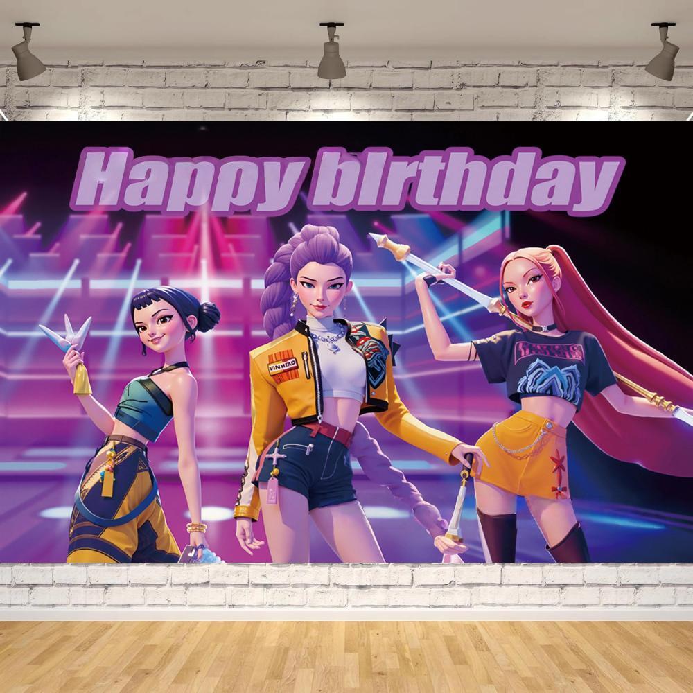 Kpop Demon Hunters Backdrop for Girl Birthday decoration set Party need ...