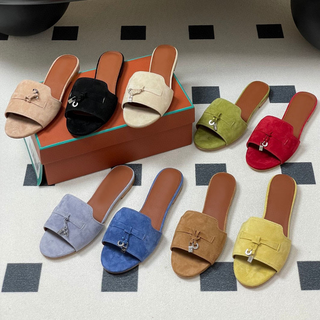 LP Flat Shoes Genuine Leather Sheepskin Suede Half Slippers Retro Lazy ...