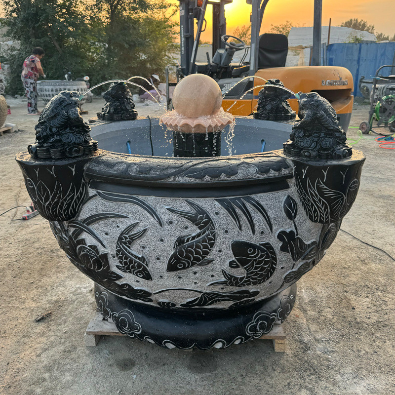 Stone Carving Fish Tank Golden Cicada Spitting Water Feng Shui Ball ...