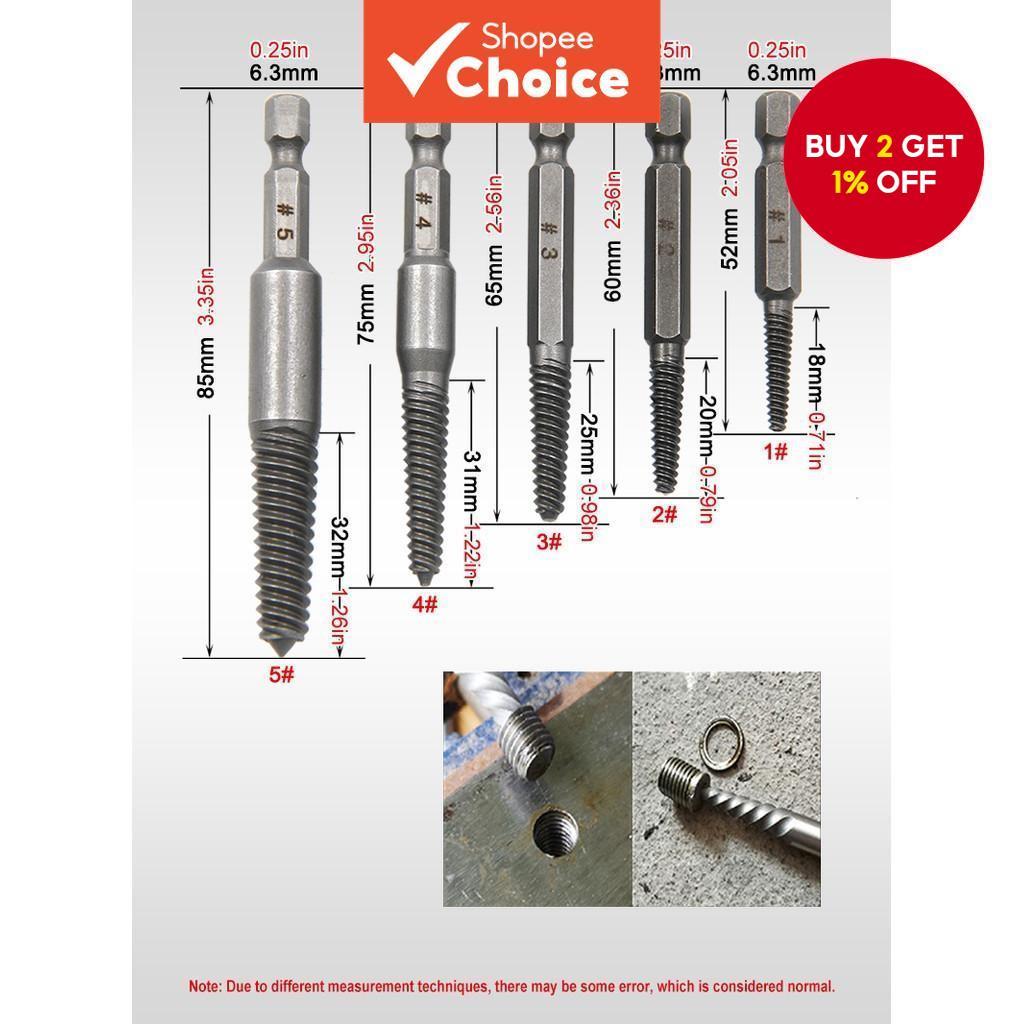 New 5-piece Hex Shank Broken Bolt Remover Kit, a Durable Tool for ...
