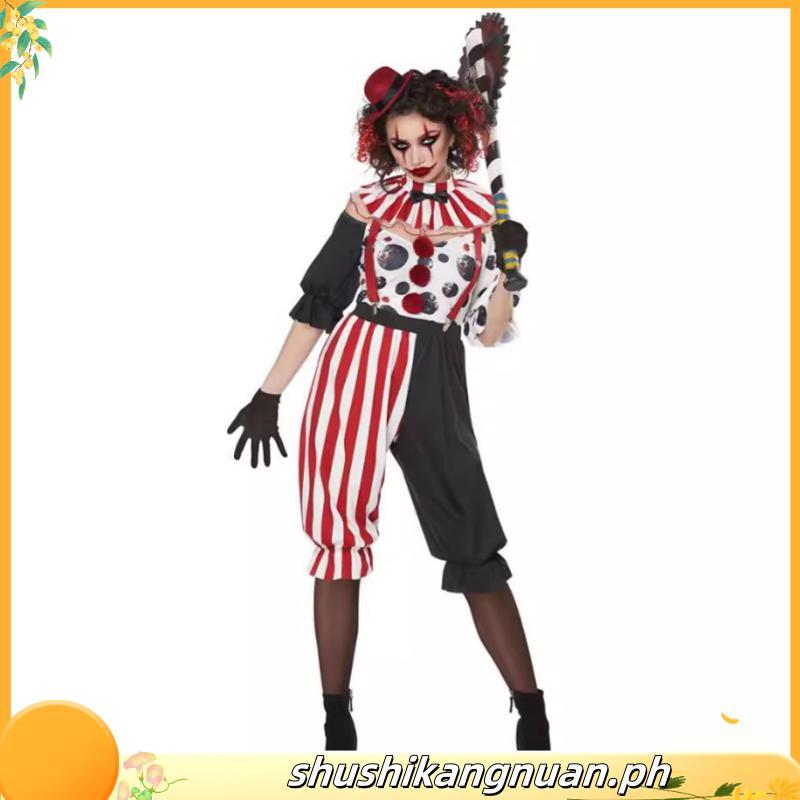 Evil Clown Costume For Women Halloween Fancy Dress Adult Fun Circus ...