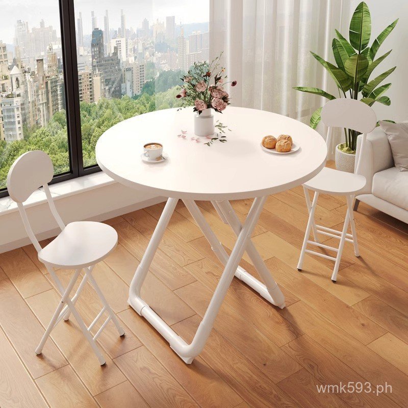 Simple Small Table and Chairs for Dining, Foldable Portable Round Table ...
